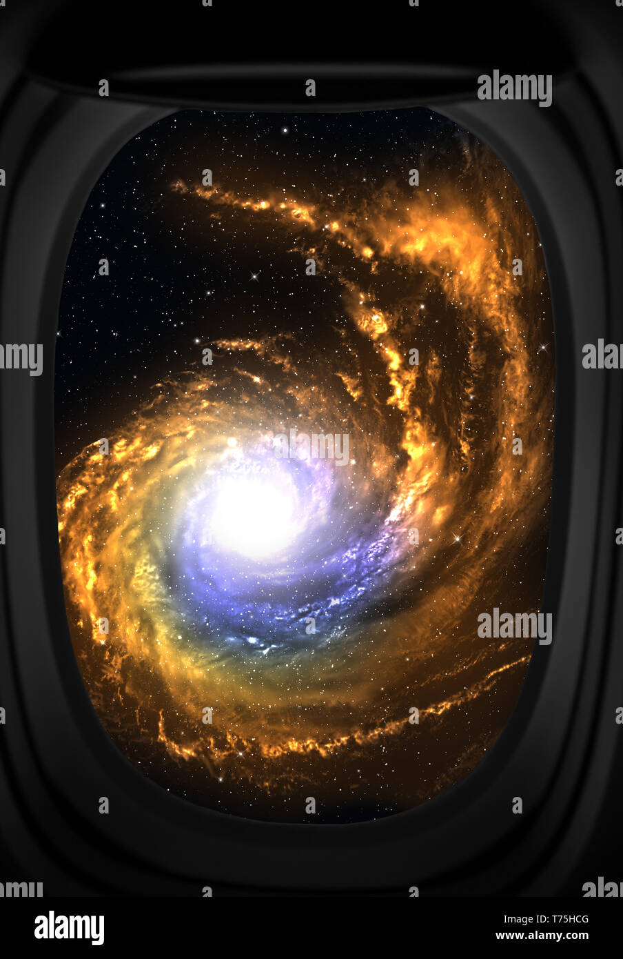 Window view of space with galaxy and stars Stock Photo - Alamy