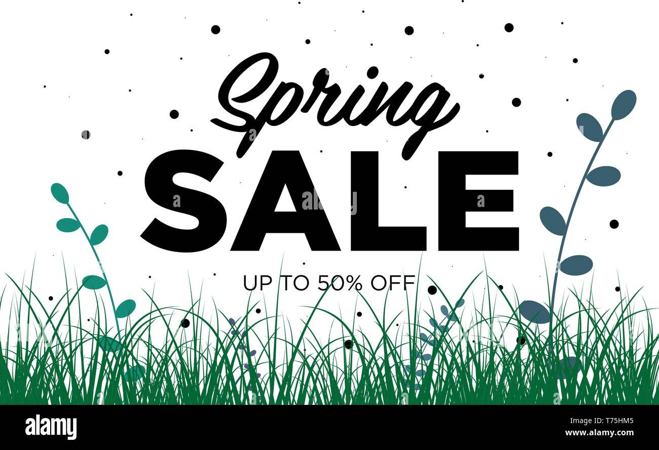 Spring sale offer promotion banner with beautiful grass. Special ...