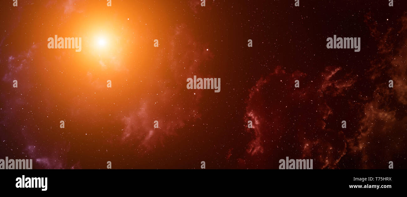 Space background with orange nebula and stars Stock Photo - Alamy