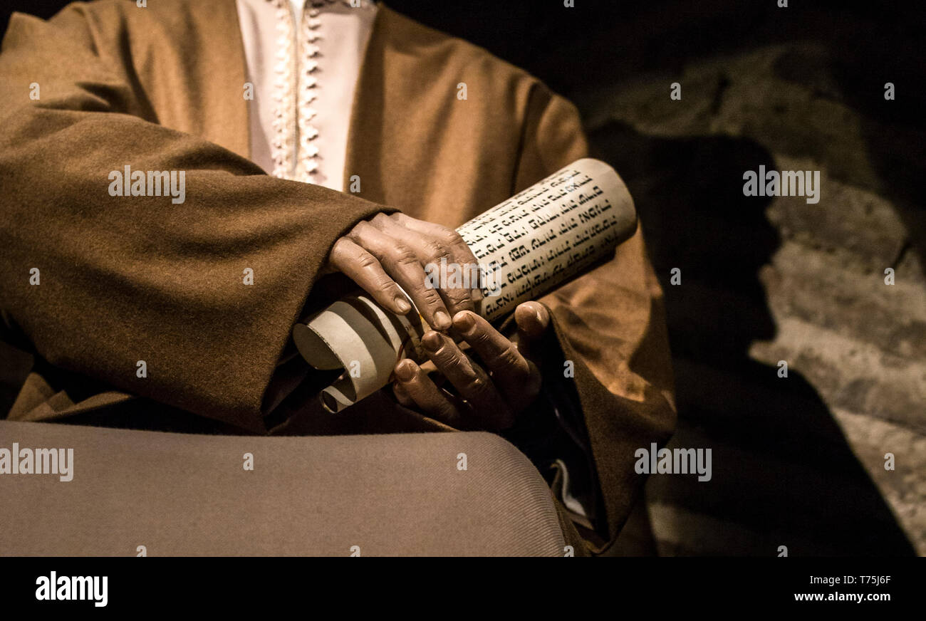 Cordoba, Spain - 2018, Sept 8th: Hand with jewish writings. Fragment ...