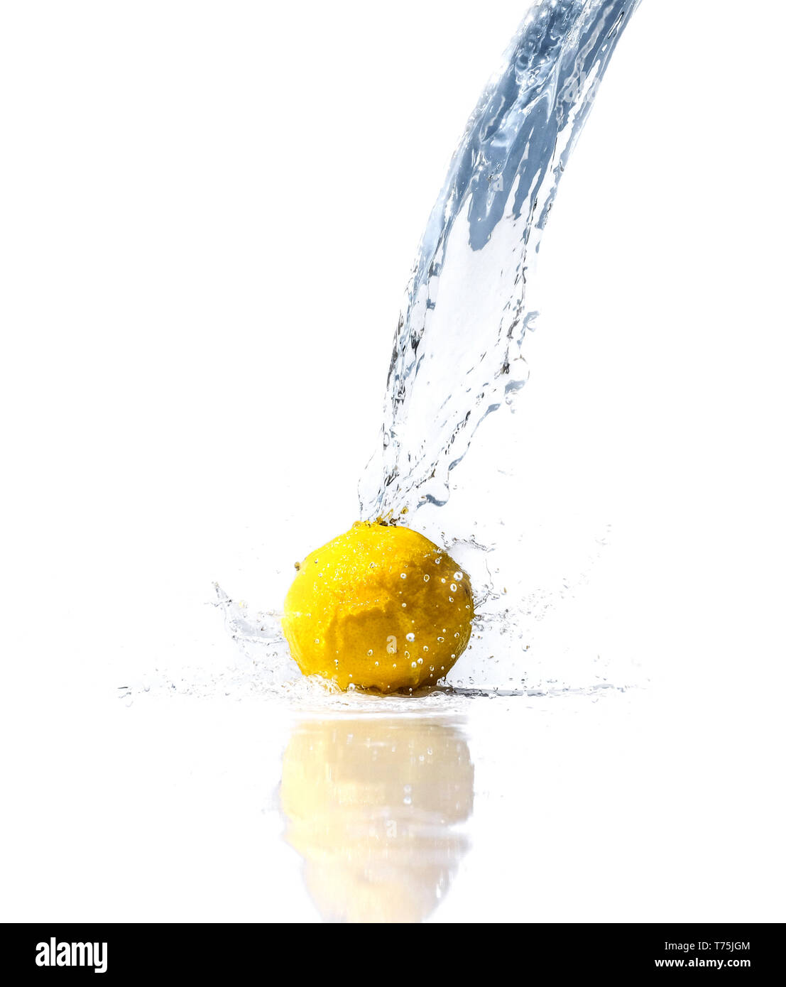 Yellow lemon in water splash on white background Stock Photo - Alamy