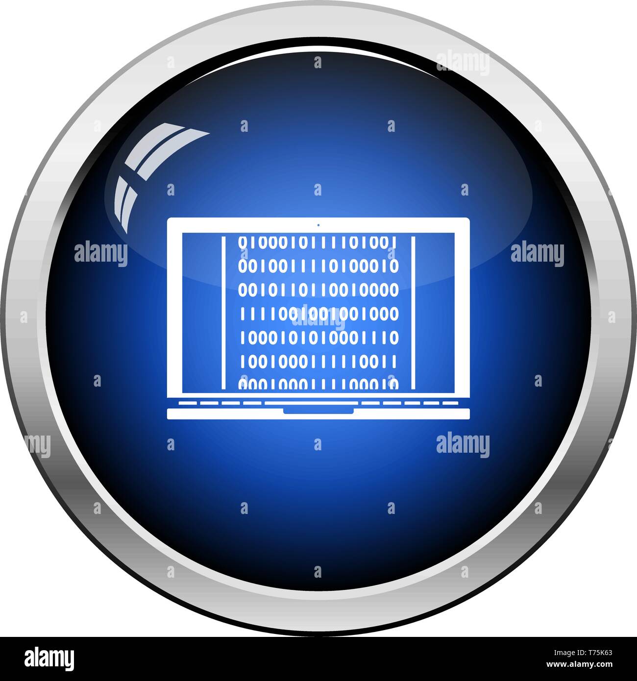 Laptop With Binary Code Icon. Glossy Button Design. Vector Illustration ...