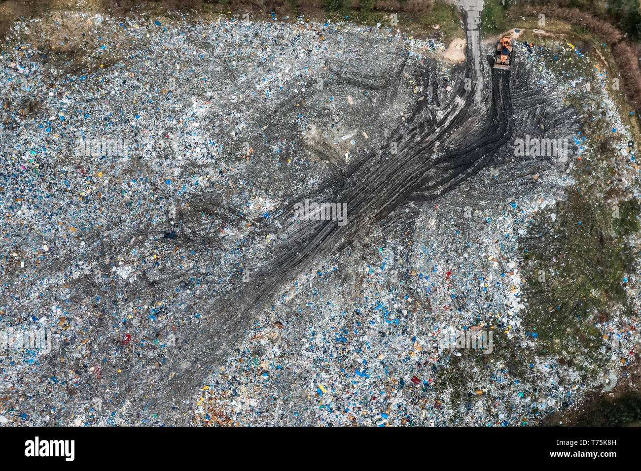 Solid waste dump, aerial view. Pollution from waste, Poland Stock Photo ...