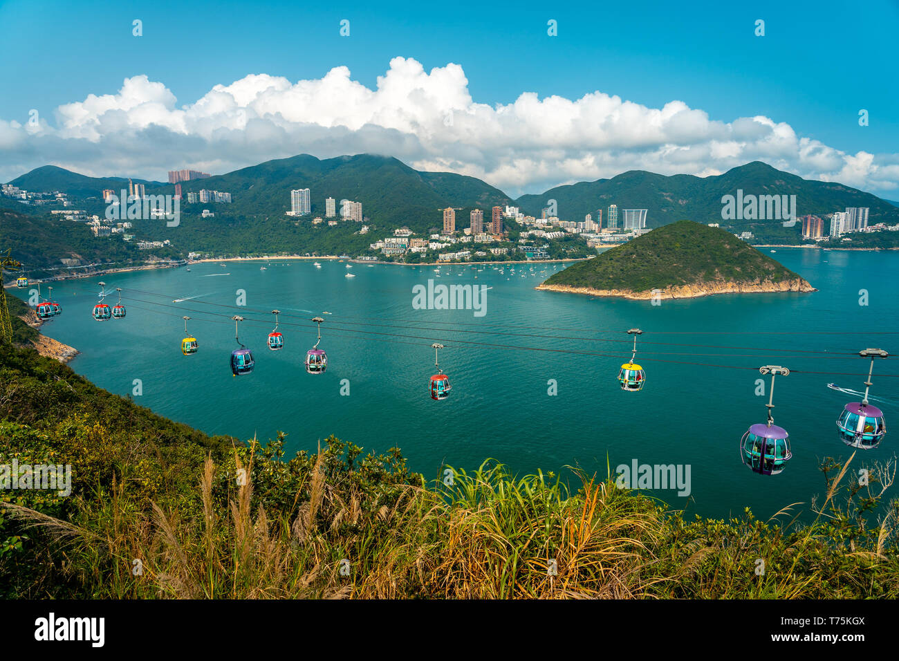 Scenic view over the cable car line in the Ocean Park, Hong Kong Stock ...