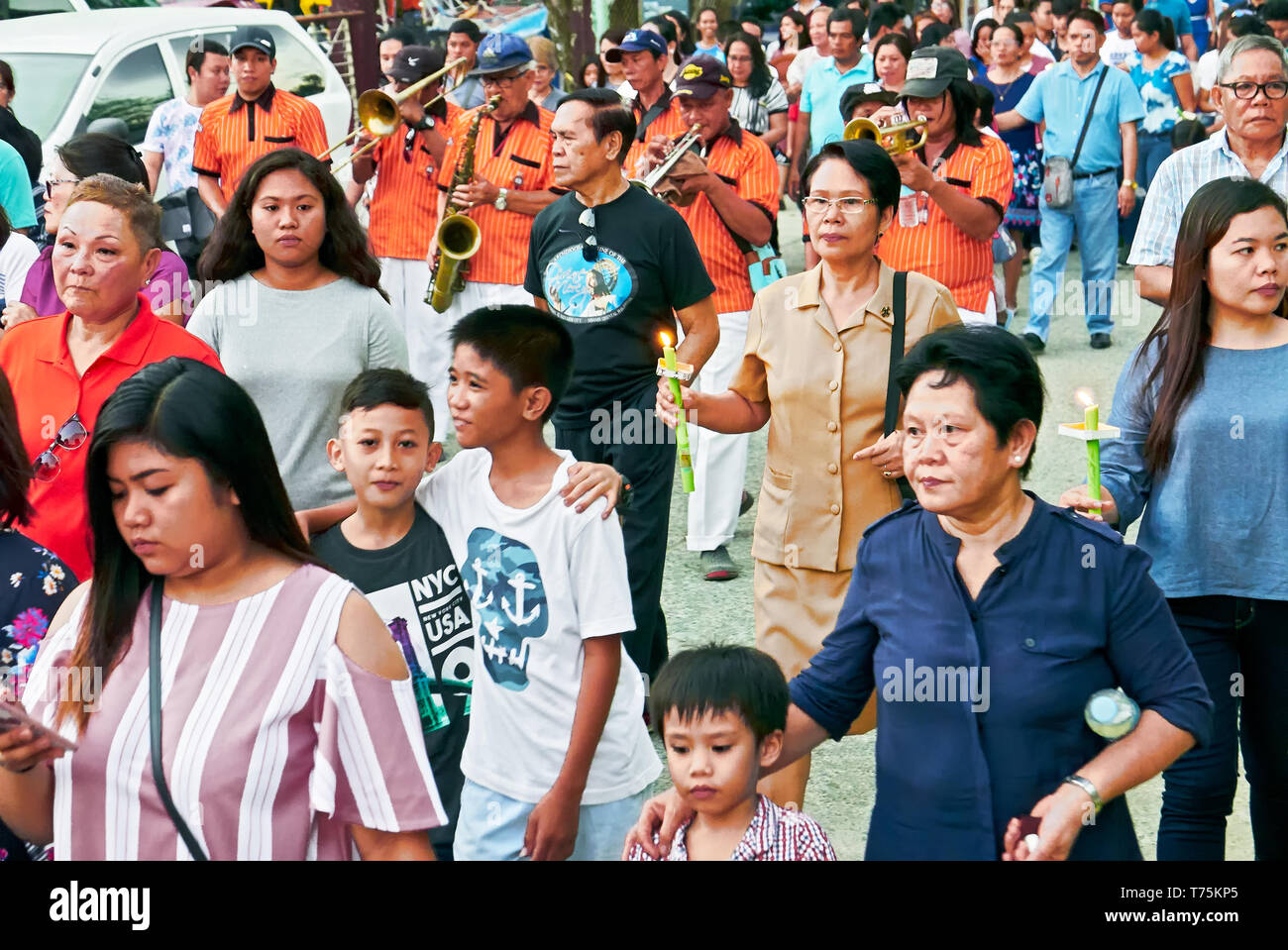 Leon, Iloilo, Philippines: Marching crowd with musicians at an Easter ...