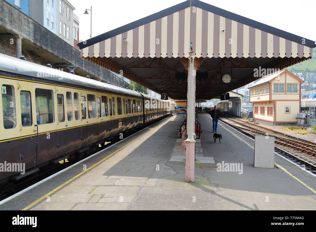 Vintage train at the railway station in Kingswear, Devon, UK Stock ...