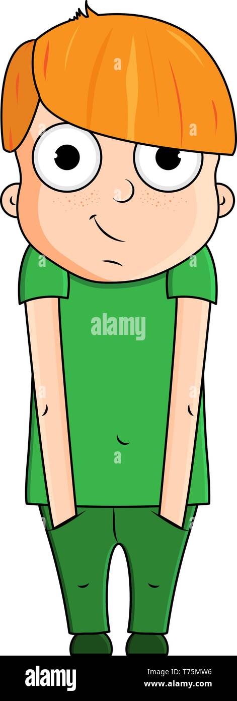 Cute red cartoon boy with happy emotions. Vector illustration Stock ...