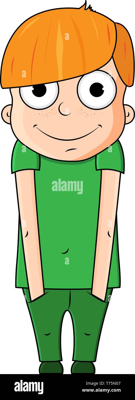Cute red cartoon boy with happy emotions. Vector illustration Stock ...