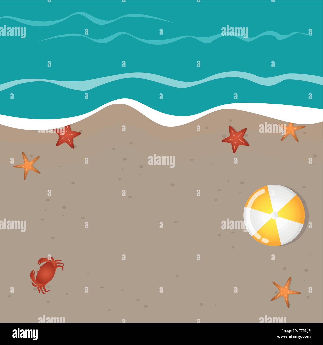 beach background summer holiday design with starfish crab and ball ...