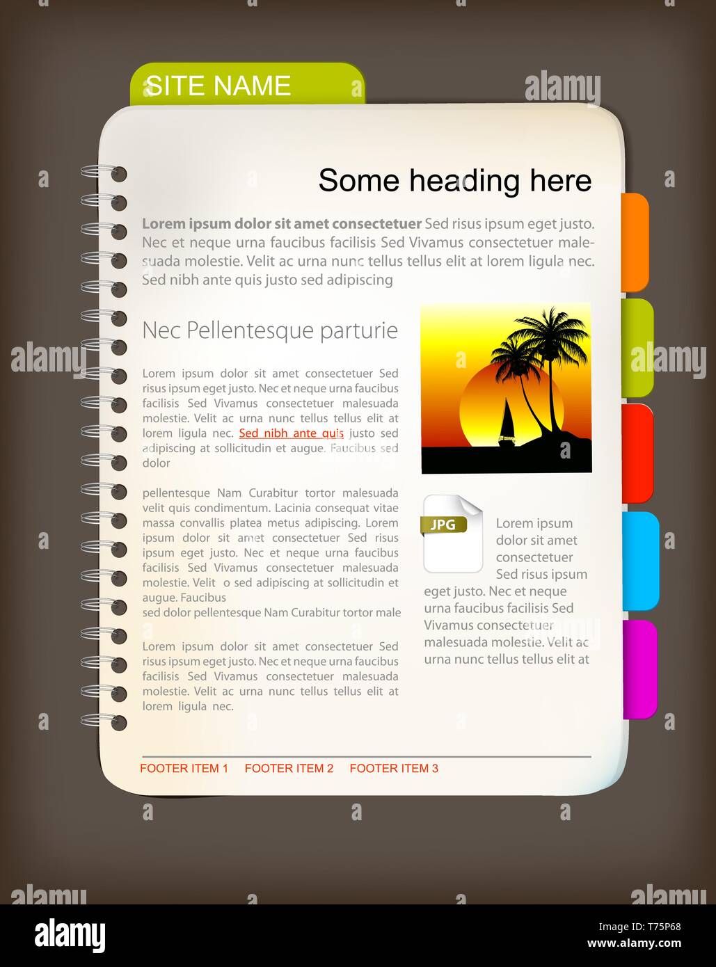 Web site template - Open notepad with colorful bookmarks Stock Vector ...