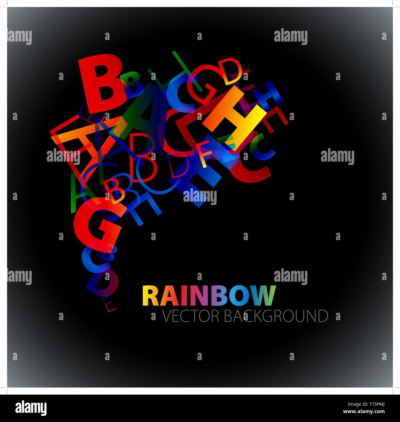 Abstract background with colorful rainbow letters - dark version Stock ...