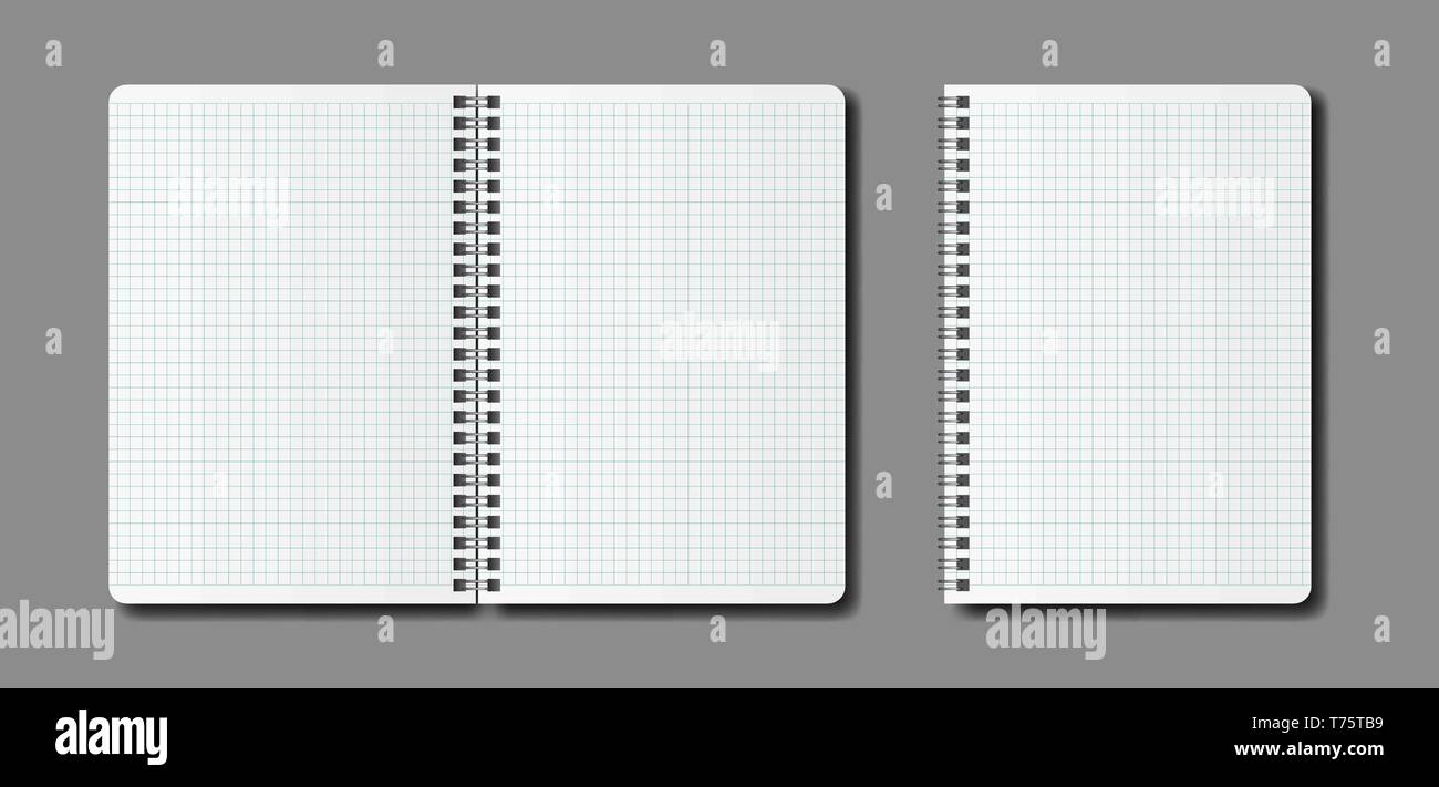 Vector realistic open notepad template. Mock up notebooks with spiral ...