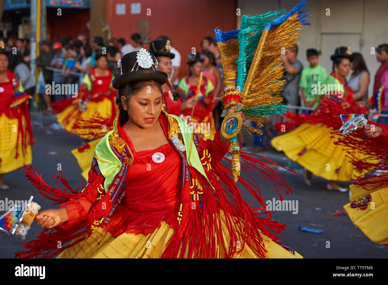 Morenada dancers in traditional Andean costume performing at the annual ...