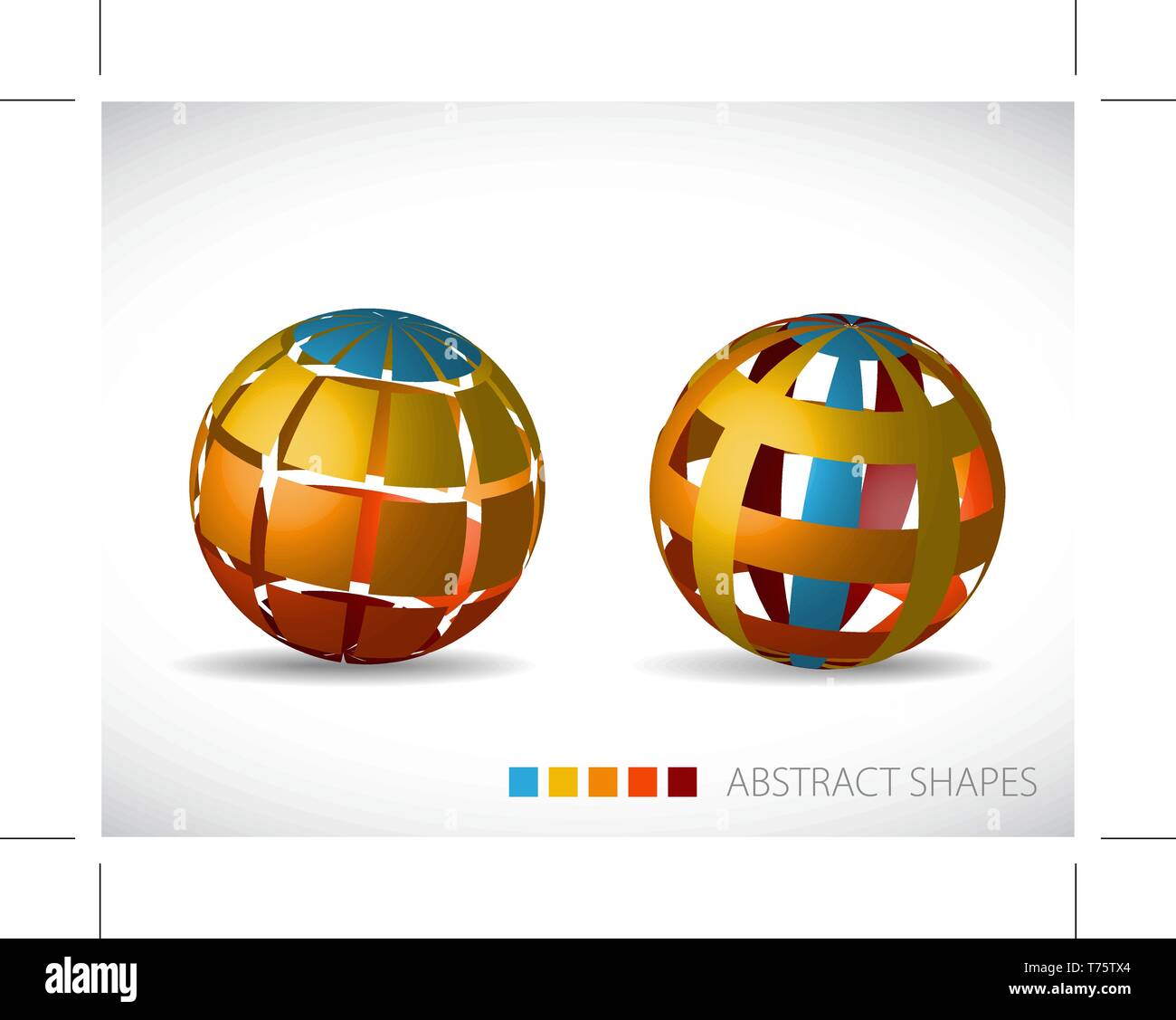 Collection of abstract spheres made from colorful stripes and squares ...