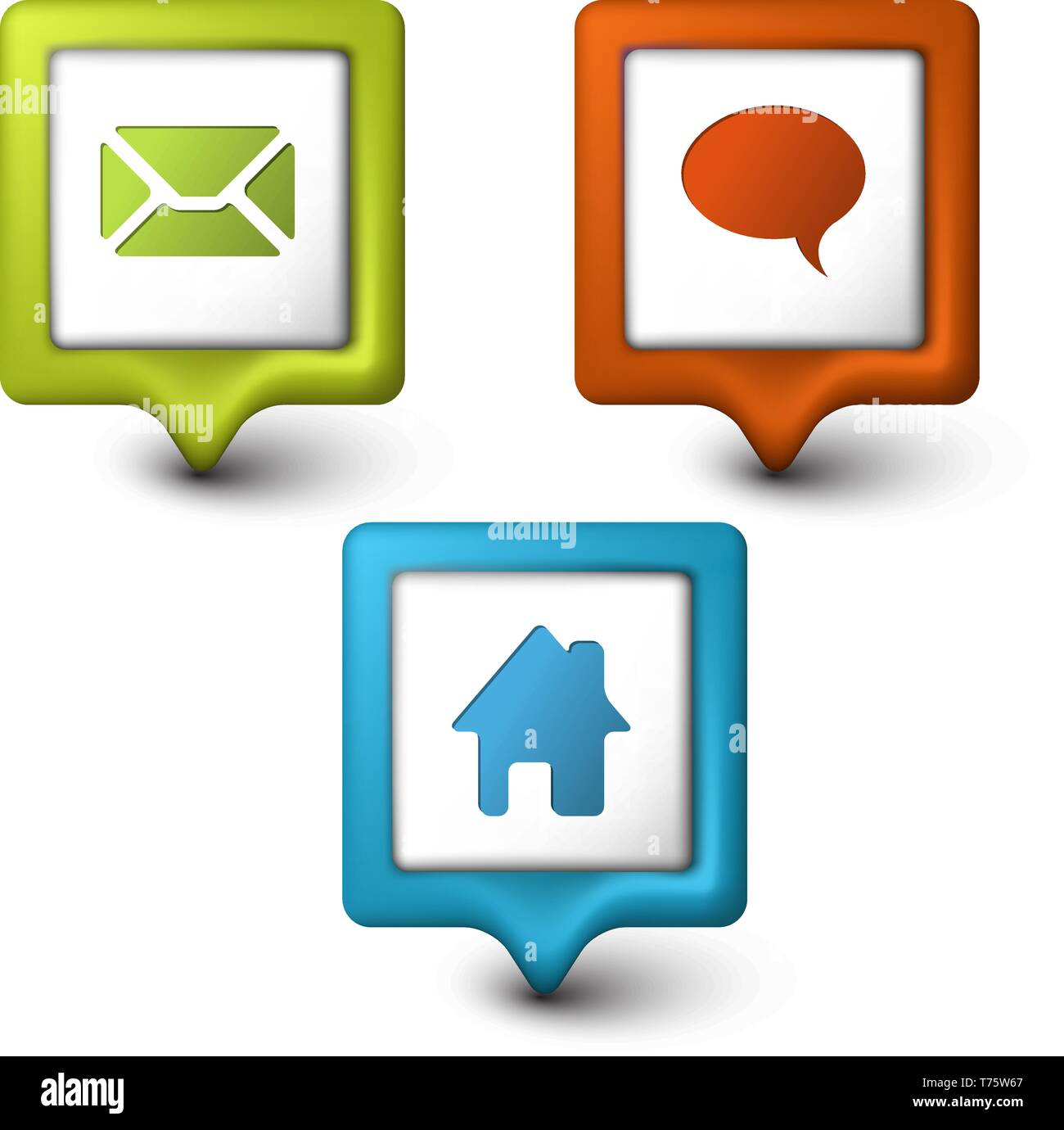 Collection of colorful Vector square 3D pointers (email, feedback, home ...