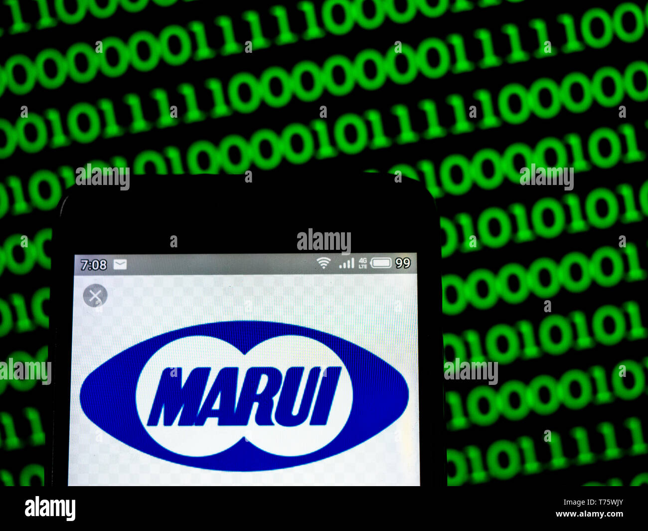 In this photo illustration a Marui Co., Ltd. logo seen displayed on a ...
