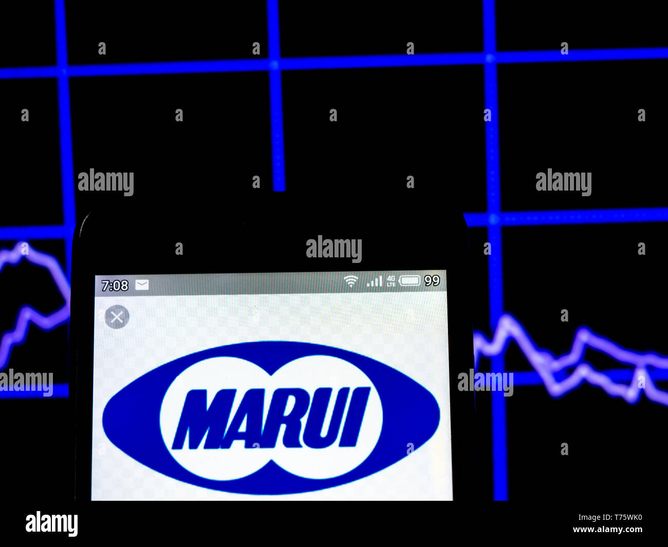 In this photo illustration a Marui Co., Ltd. logo seen displayed on a ...