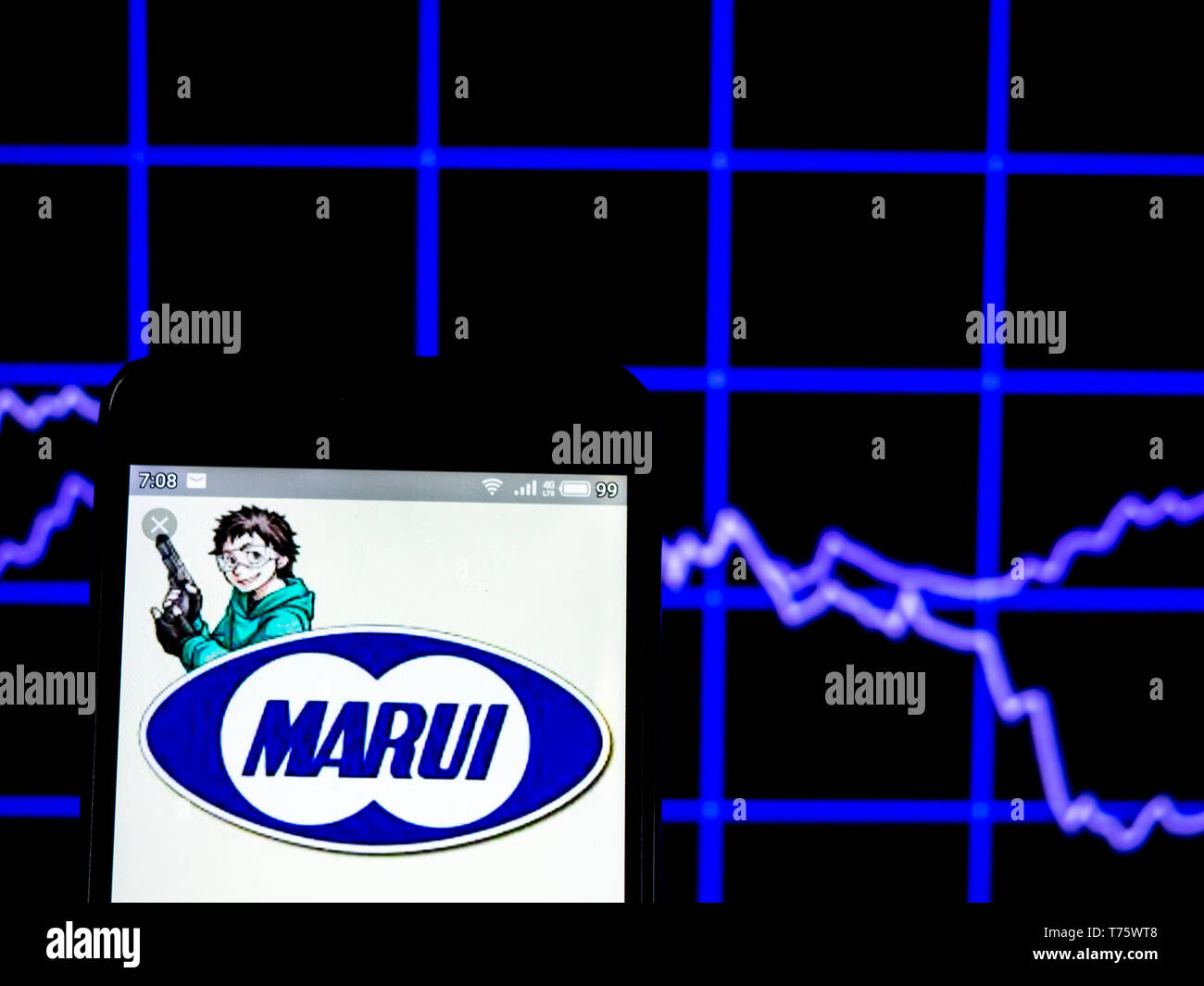 In this photo illustration a Marui Co., Ltd. logo seen displayed on a ...