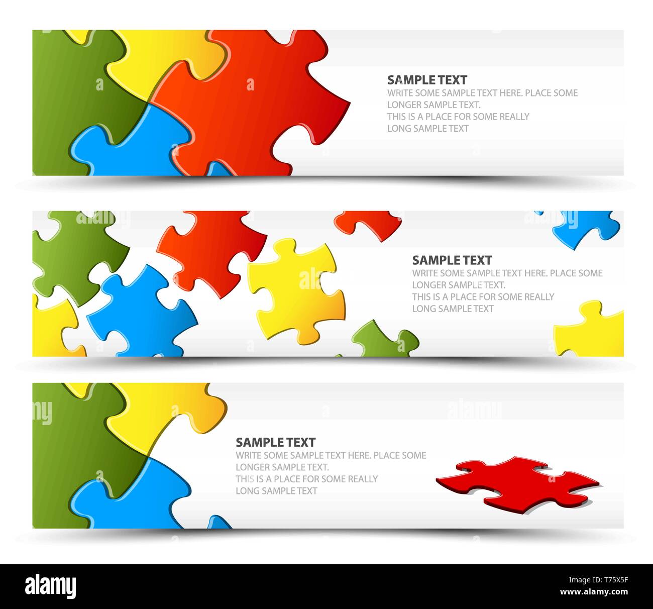 Set of puzzle horizontal banners - jigsaw or solution Stock Vector ...
