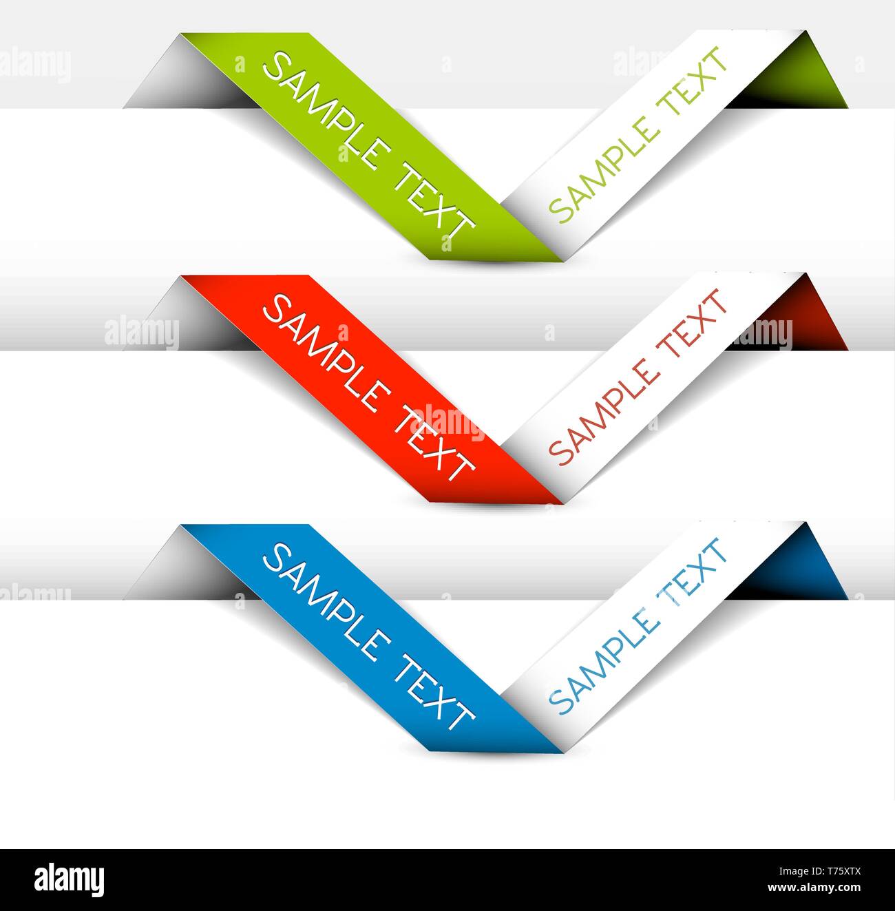 Set of Vector Paper origami ribbon (horizontal green, red and blue ...