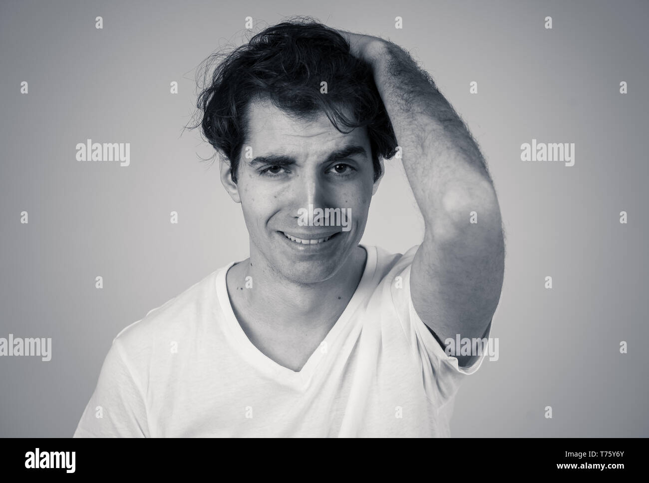 Portrait of young sad man crying in emotional pain looking desperate ...