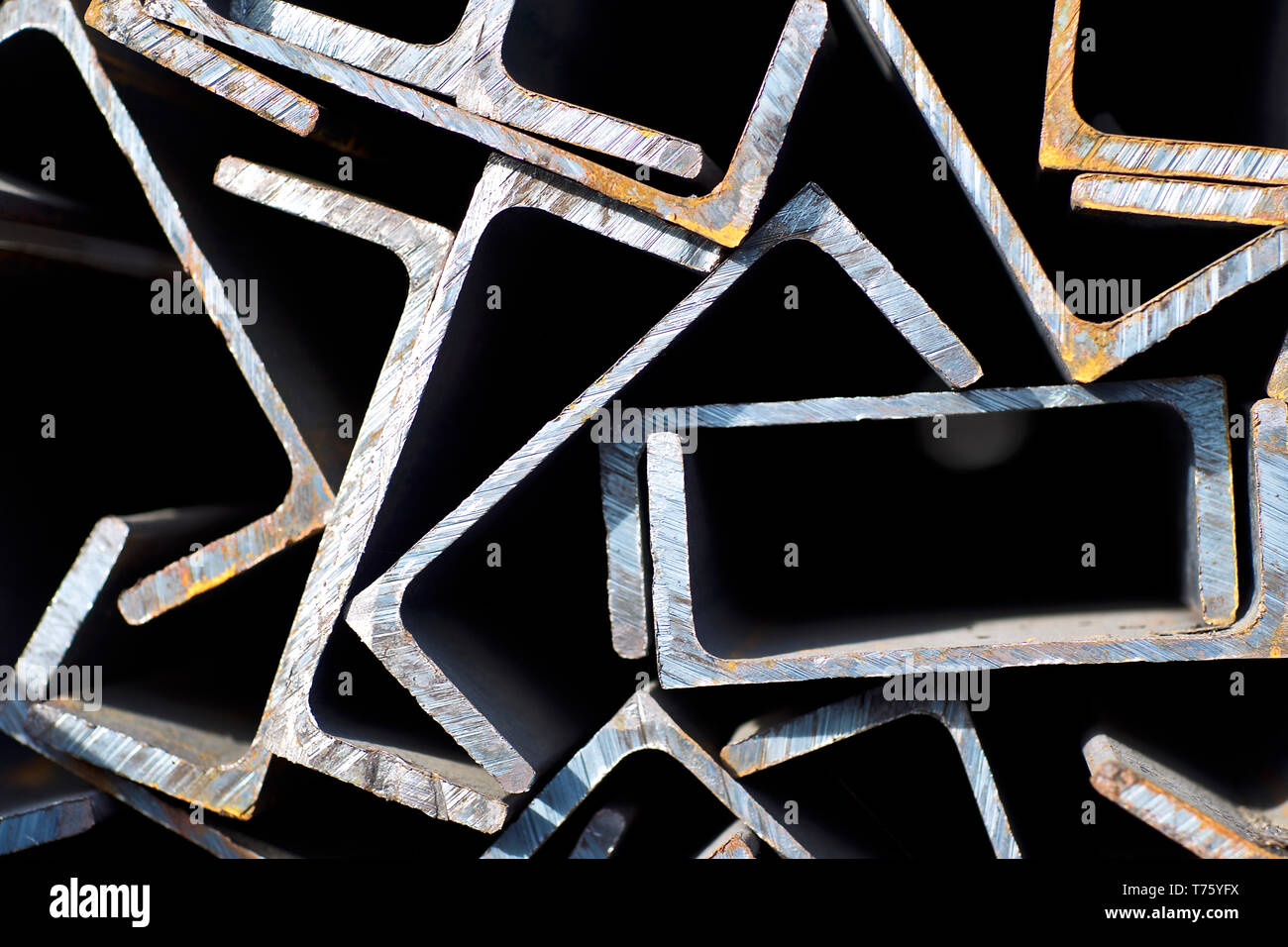 Metal profile channel in packs at the warehouse of metal products ...