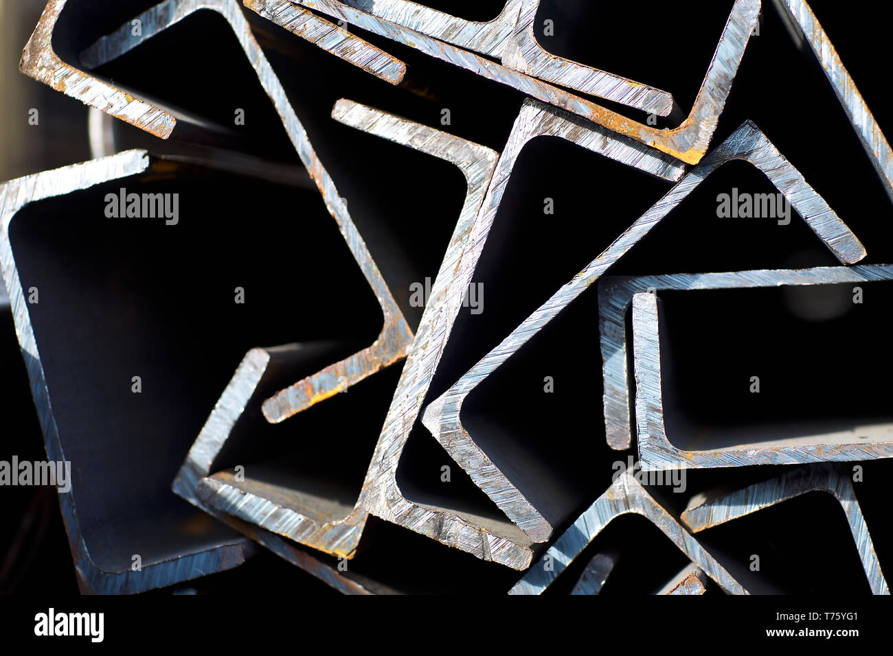 Metal profile channel in packs at the warehouse of metal products ...