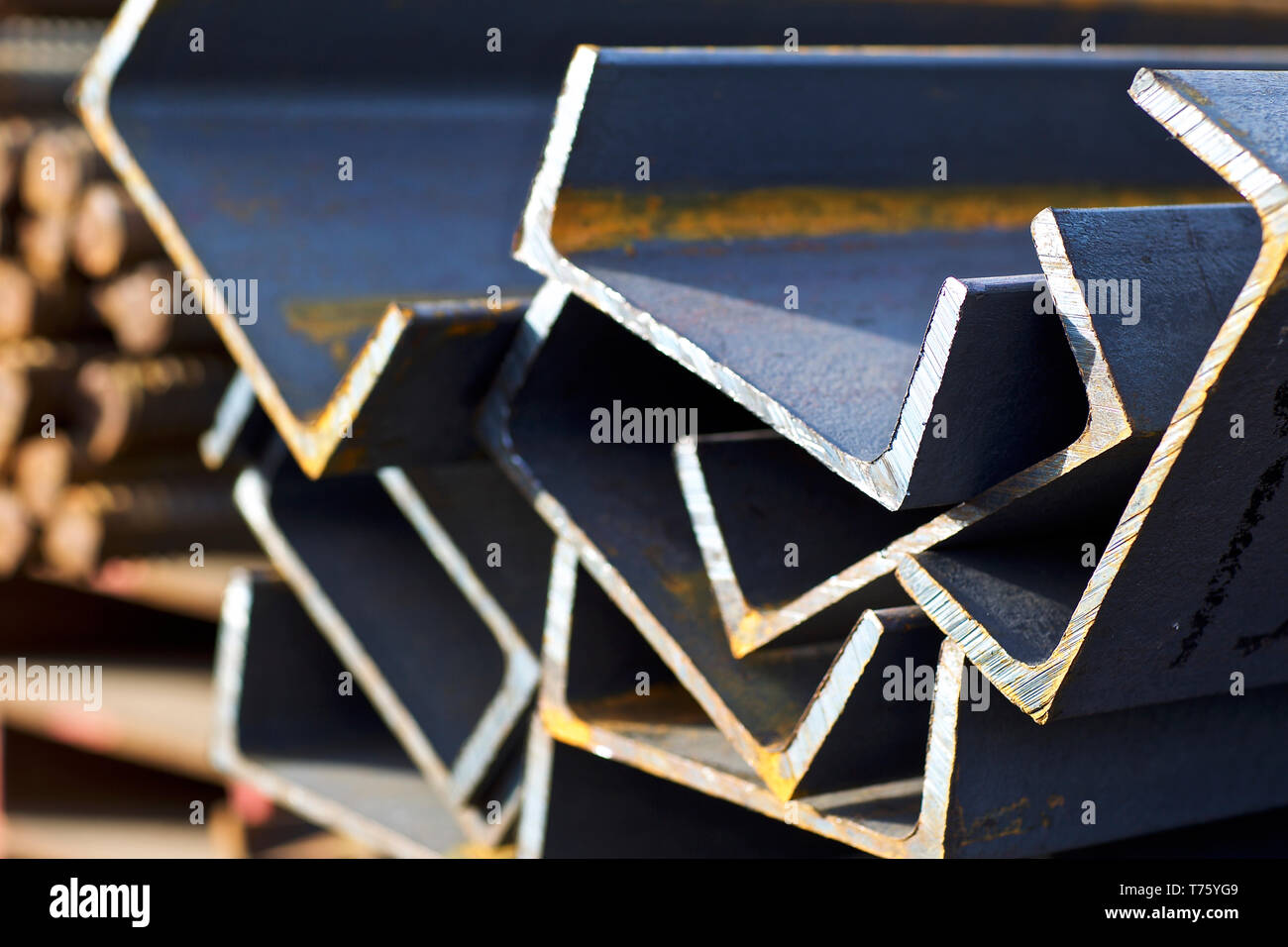 Metal profile channel in packs at the warehouse of metal products ...