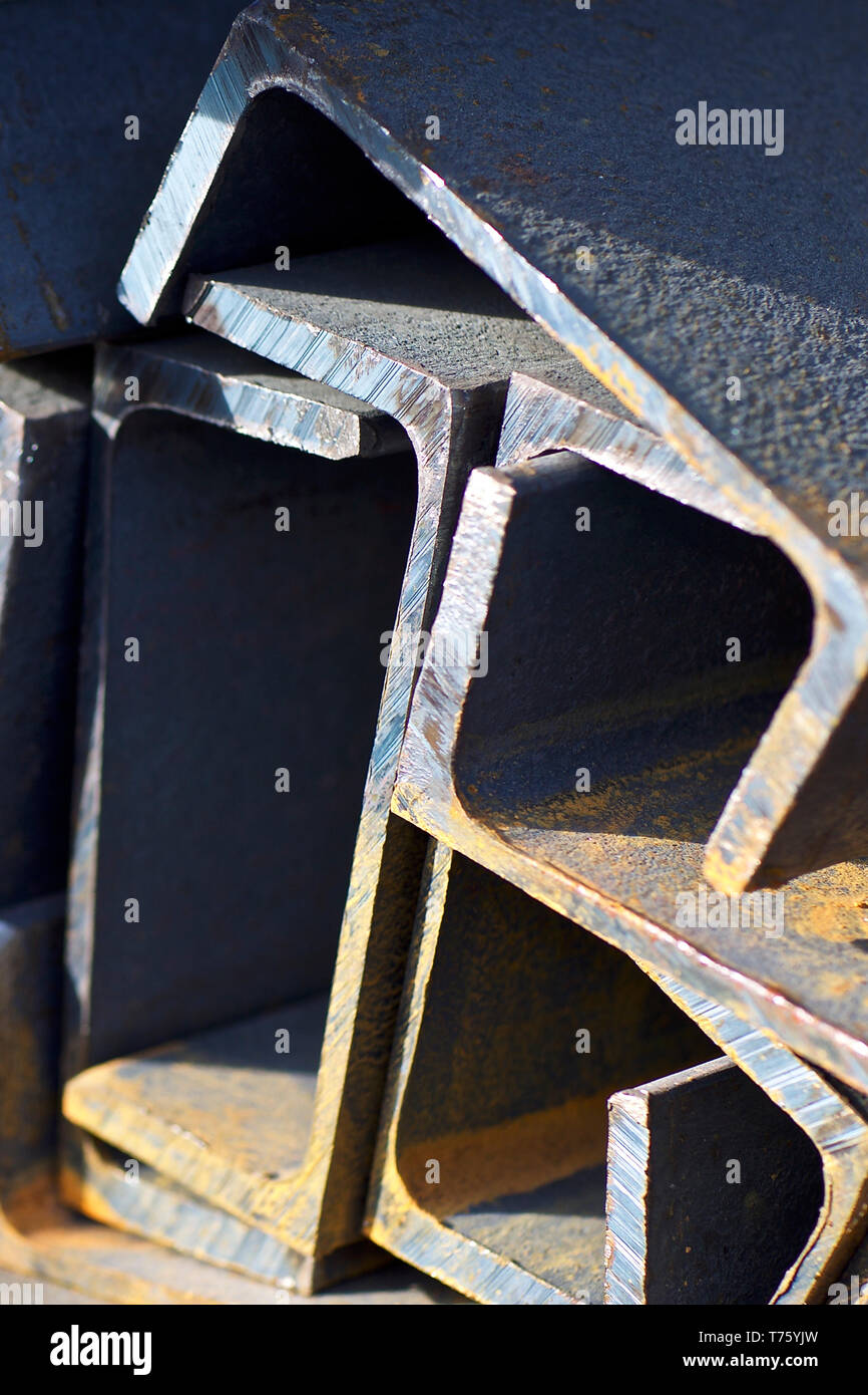 Metal profile channel in packs at the warehouse of metal products ...