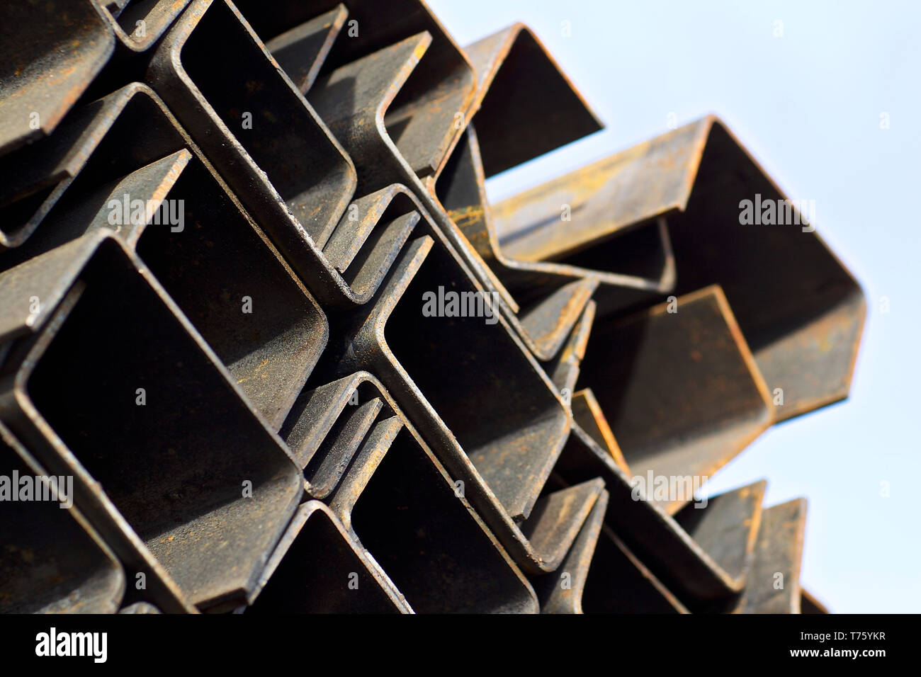 Metal profile channel in packs at the warehouse of metal products ...