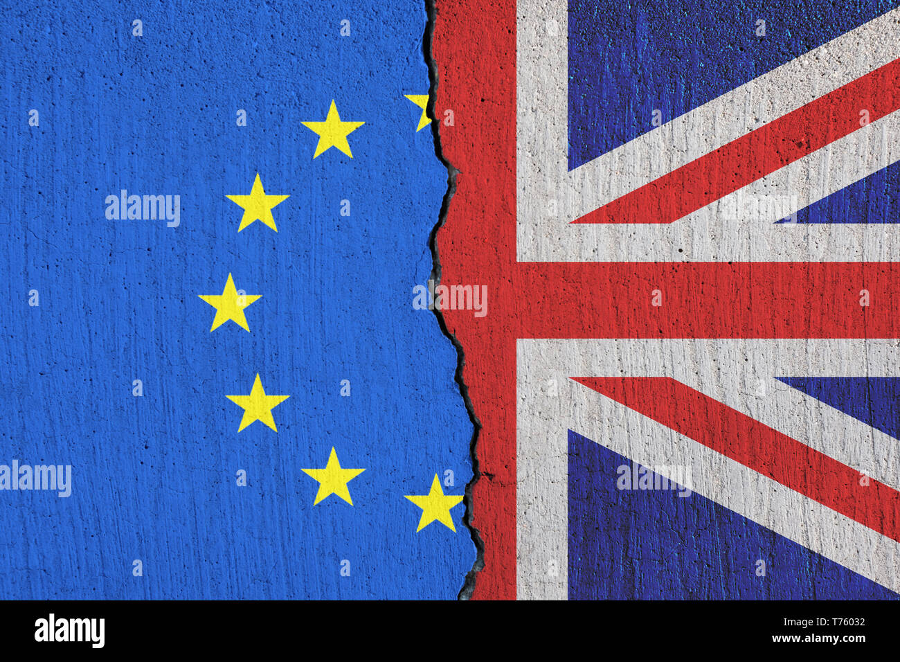 Britain flag breaking apart from European Union flag - Brexit concept ...