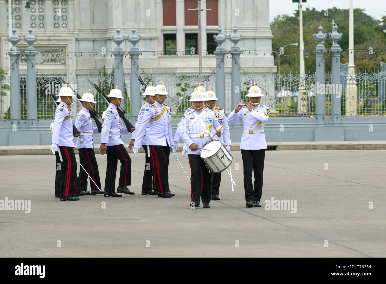 BANGKOK, THAILAND - JANUARY 03, 2019: The marching royal guards at the ...