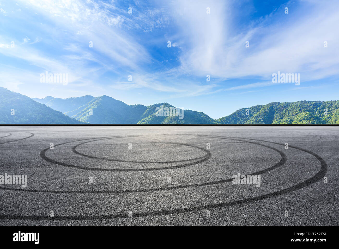 Empty asphalt race track and beautiful natural landscape Stock Photo ...