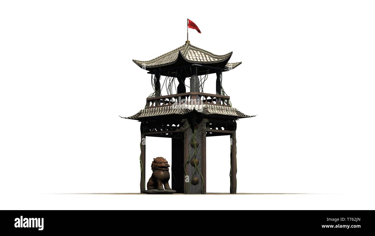 Asian pagoda tower - isolated on white background Stock Photo - Alamy