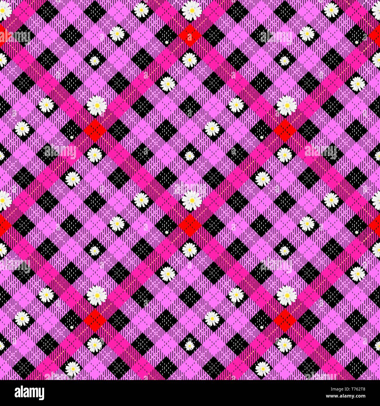 Seamless tartan plaid pattern in pink and grey. Traditional checkered ...
