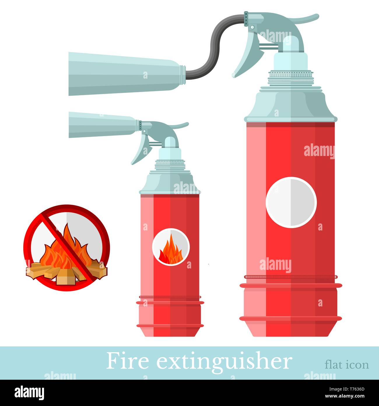 flat fire extinguisher different style and sign careful with fire Stock ...