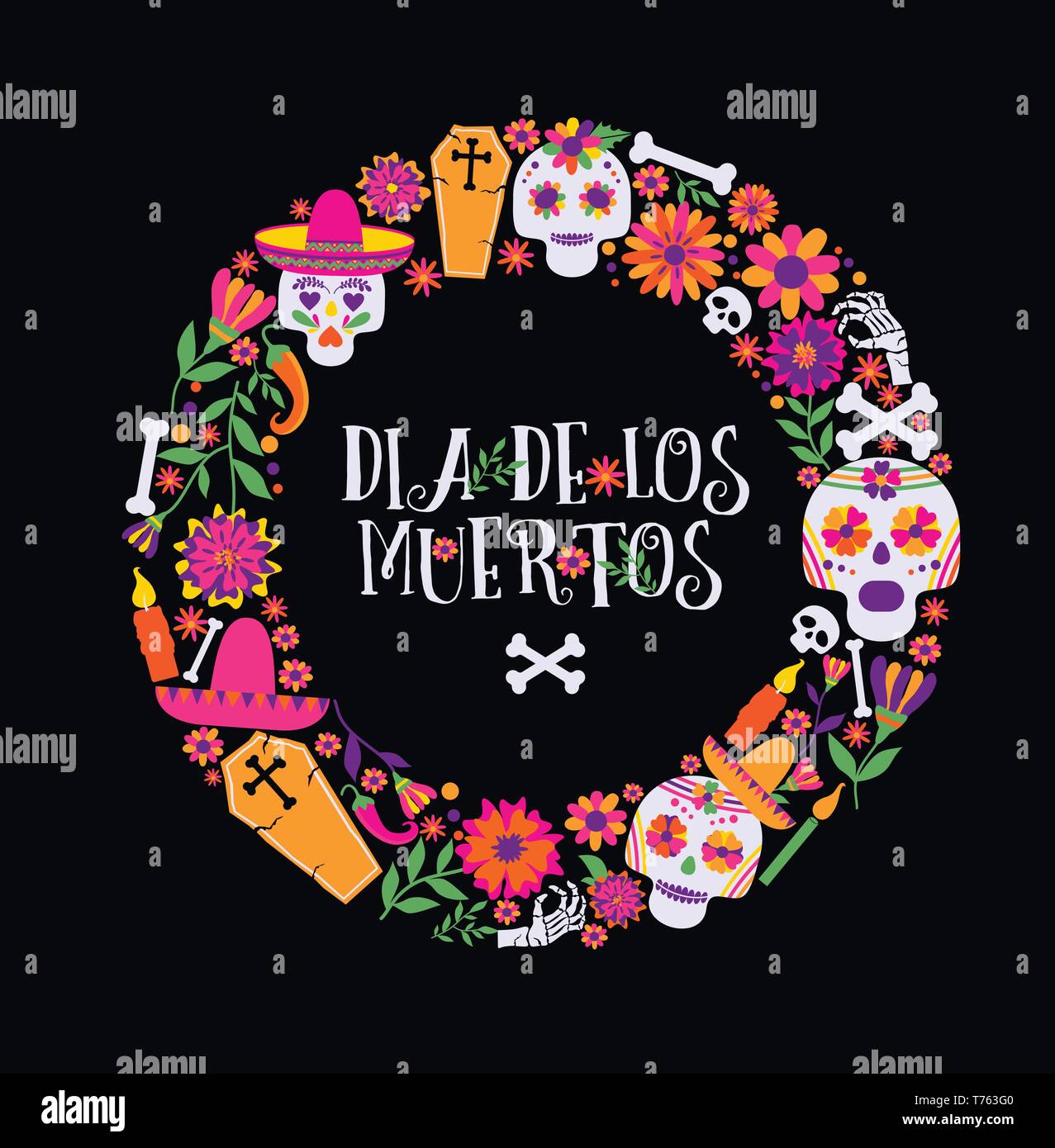 Day of the dead, Dia de los moertos, banner with colorful Mexican ...