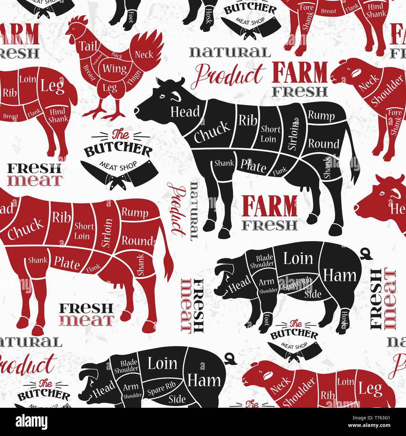 Meat cuts. Diagrams for butcher shop. Vector illustration Stock Vector ...