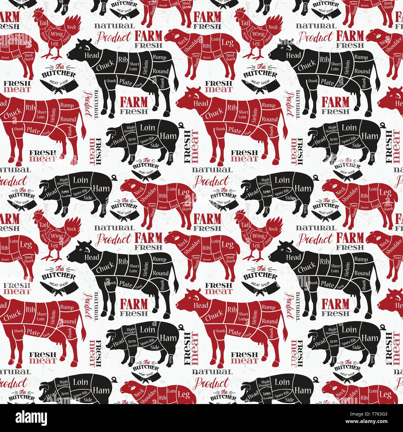 Meat cuts. Diagrams for butcher shop. Vector illustration Stock Vector ...