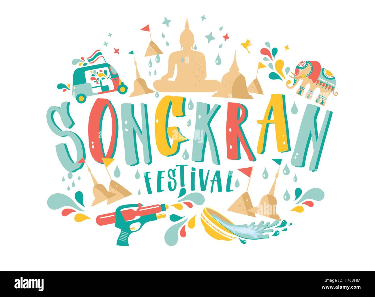 Amazing Thailand Songkran festival design on white background Stock ...