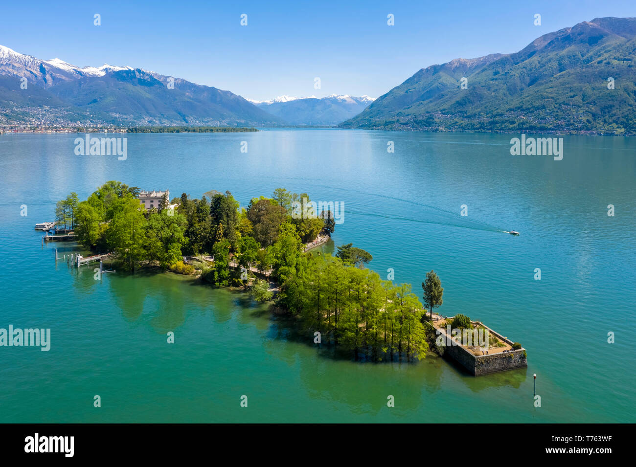 Aerial view of the Brissago Islands near Ascona, on the northern part ...