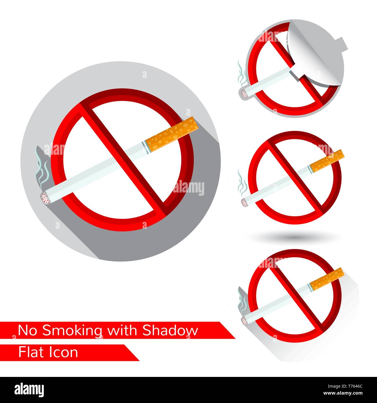 cigarette in red circle. Set of warning fire icons in flat style with ...
