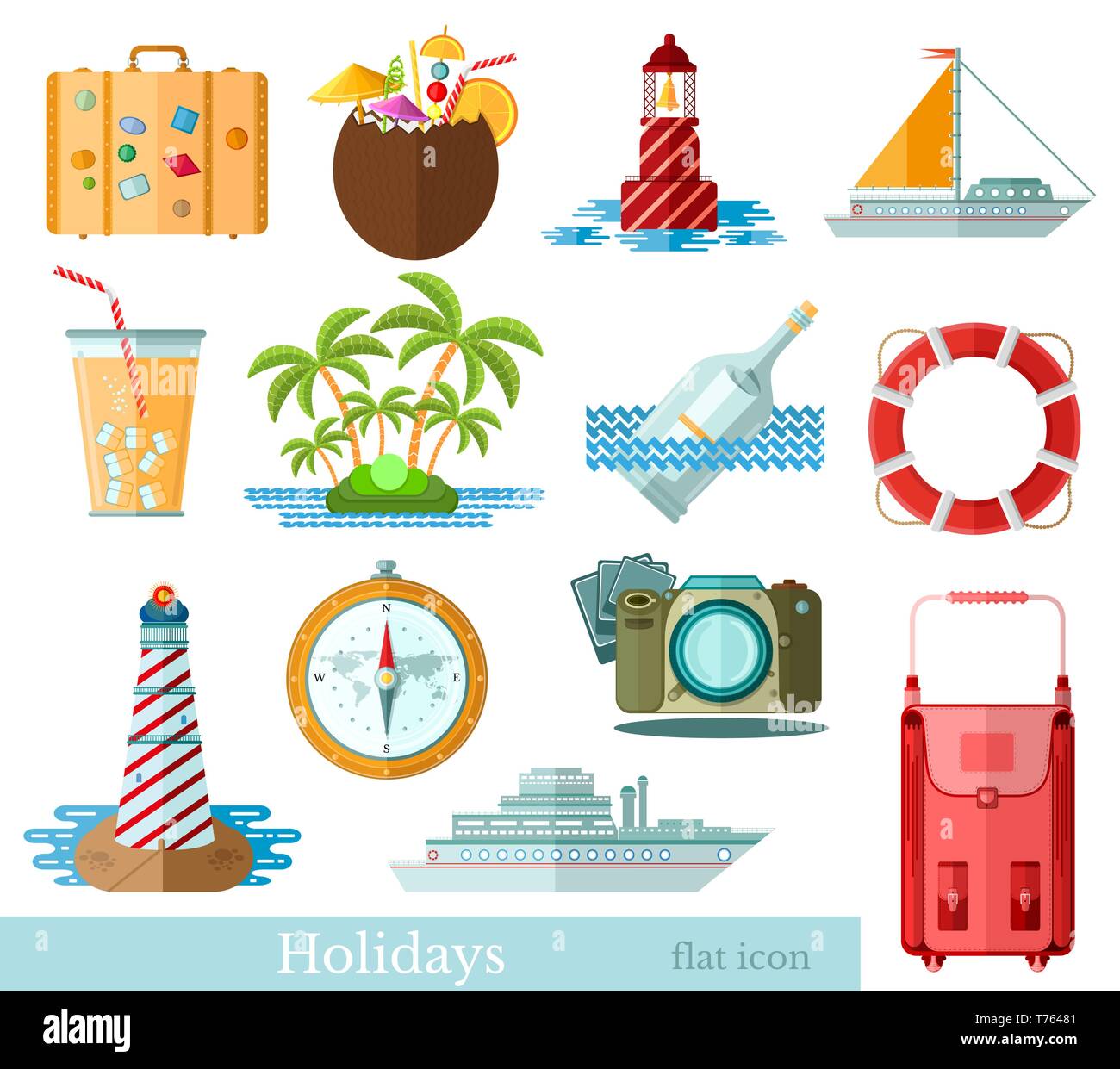 Set of flat vacation and holidays icons isolated on white Stock Vector ...