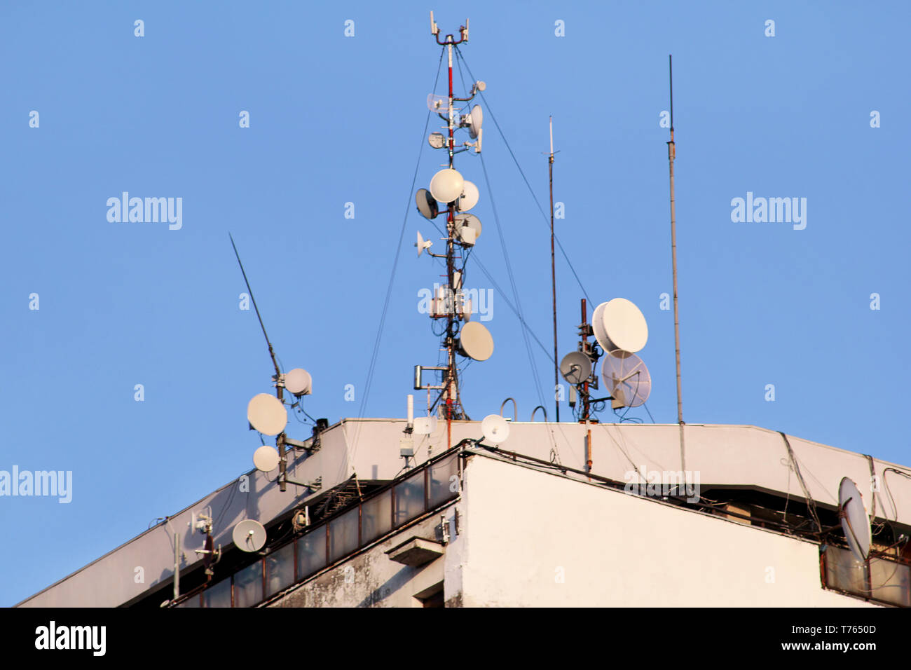 Telecommunication base stations network repeaters on the roof of ...