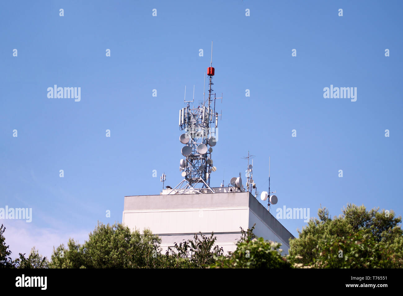 Telecommunication base stations network repeaters on the roof of ...