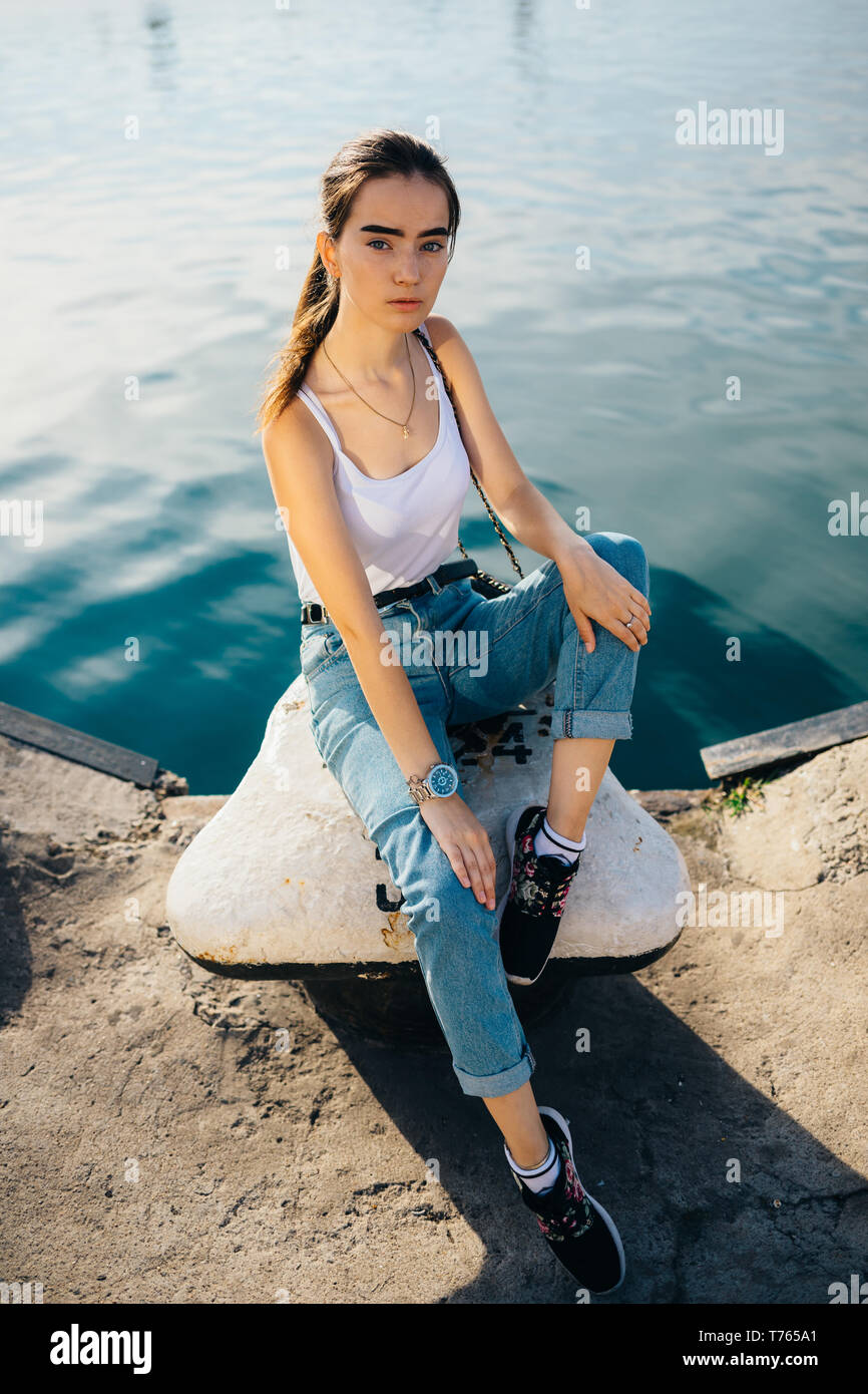 Female model posing on water hi-res stock photography and images - Alamy