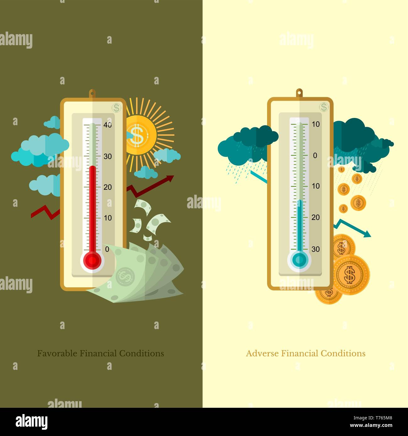 flat design business illustration favorable and adverse financial ...