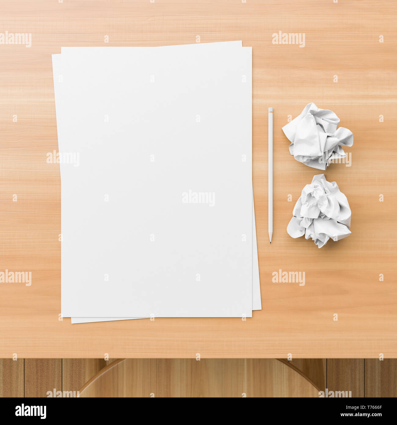 A4 format paper mock up with two crumpled papers on wooden table. 3D ...