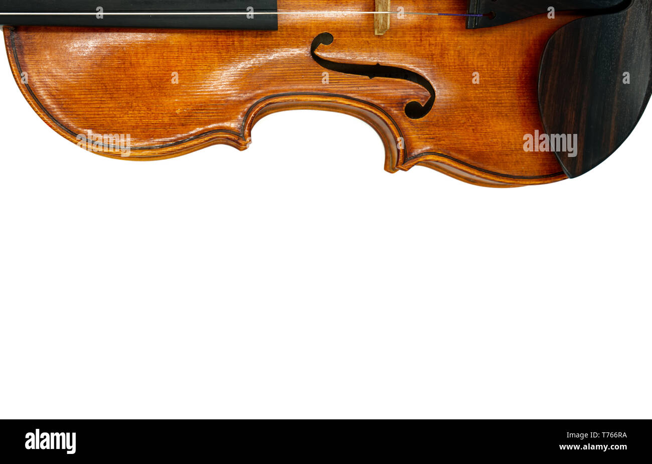 Half image of an antique violin with white copy space background Stock ...
