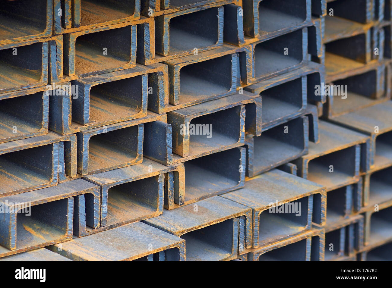Metal profile channel in packs at the warehouse of metal products ...